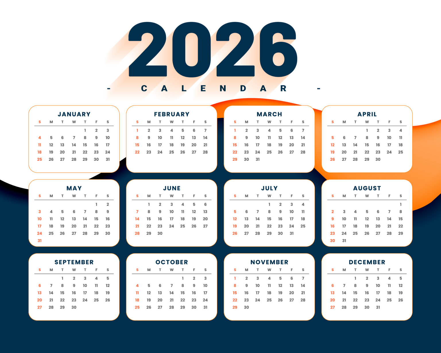 Calendar 2026 — Free Monthly Calendar with Holidays